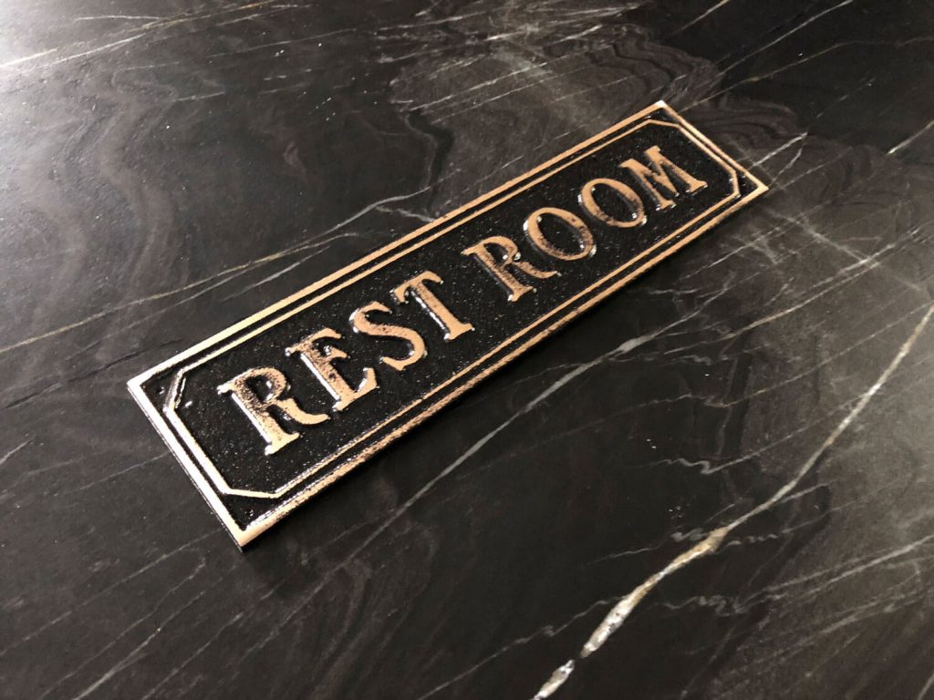 Brass Antiqued Restroom Door Sign 9 5/8" X 2 3/8" - Custom Metal Signs ...