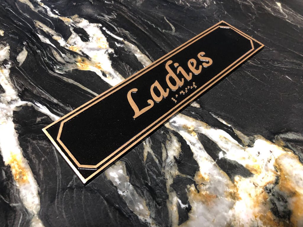 Brass Ladies Door Sign with Braille 2 1/2" X 9 5/8" - Custom Metal ...